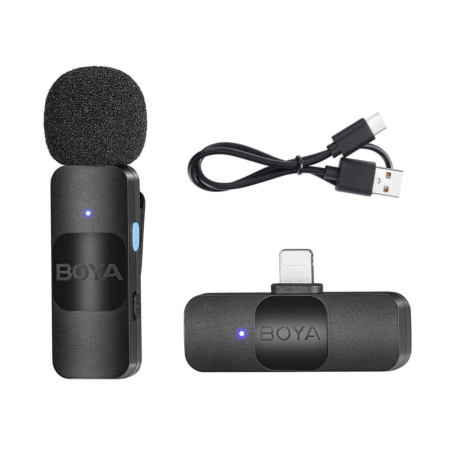 BOYA BY-V1 One-Trigger-One 2.4G Wireless Microphone System Clip-on Phone Microphone Omnidirectional Mini Lapel Mic Auto Pairing Smart Noise Reduction 50M Transmission Range Replacement for iPhone Black 1 Transmitter 1 Receiver 1 Charging Cable 1 Users