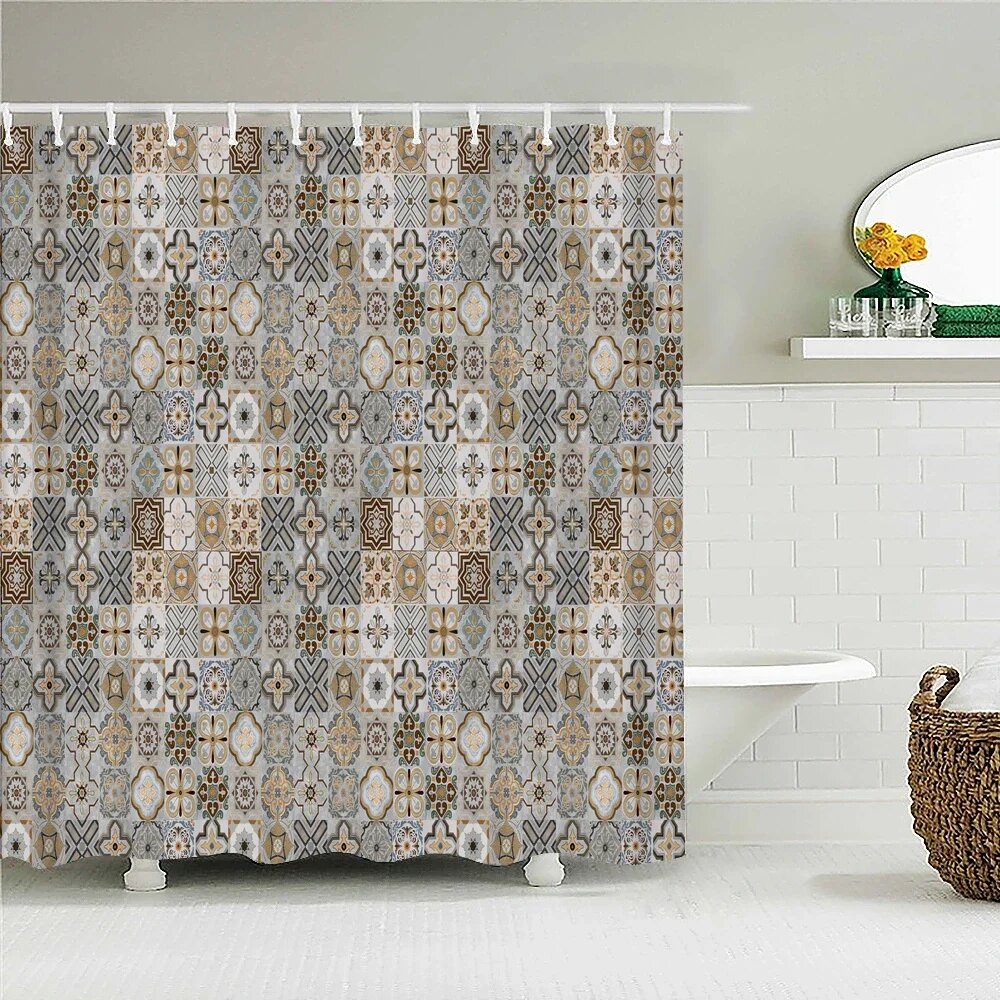 Водонепроницаемая тканевая занавеска для душа Boho print, полиэстер W90xH180cm, JK6061