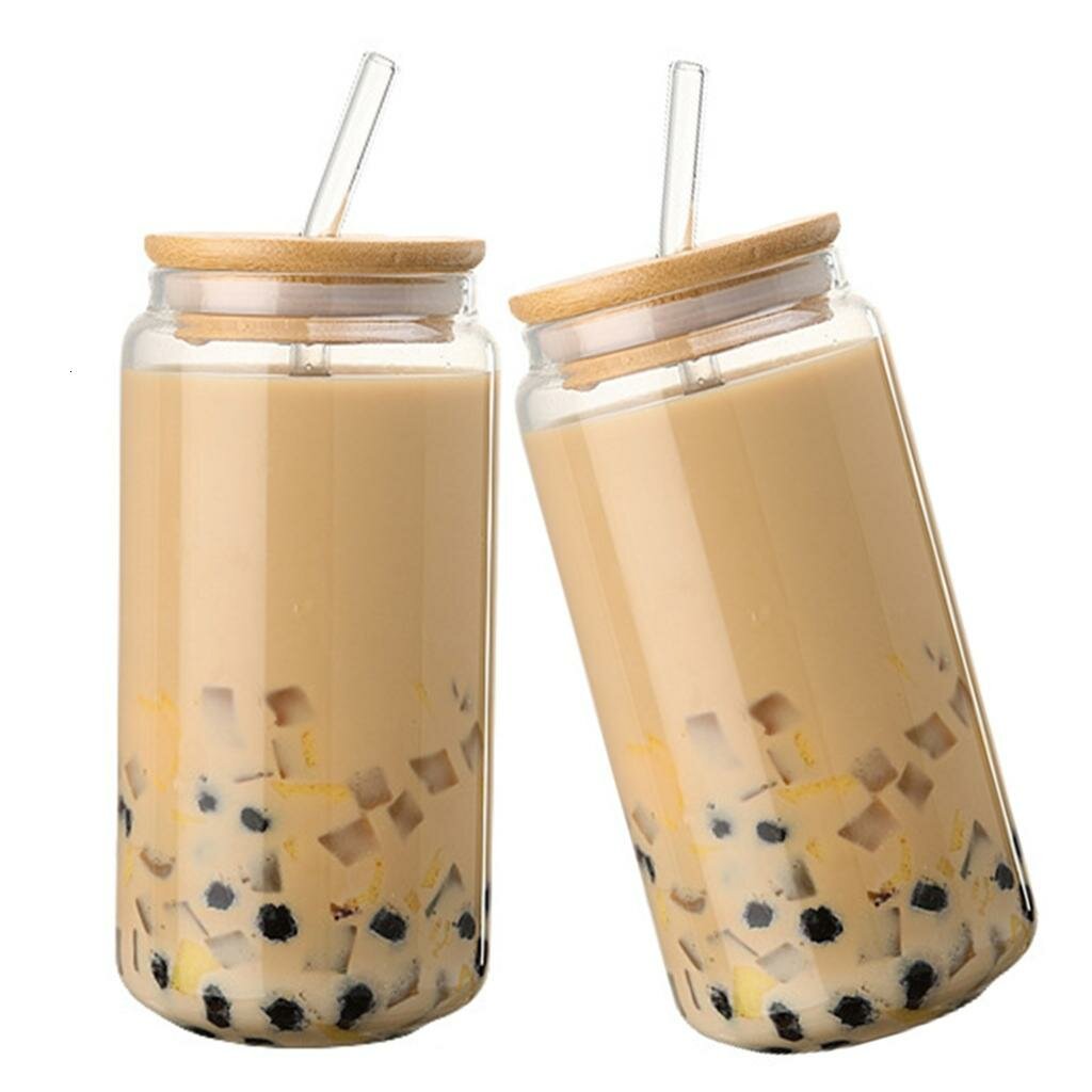 Стеклянный термокуб с крышкой и соломинкой, 550ML - Никакого рисунка