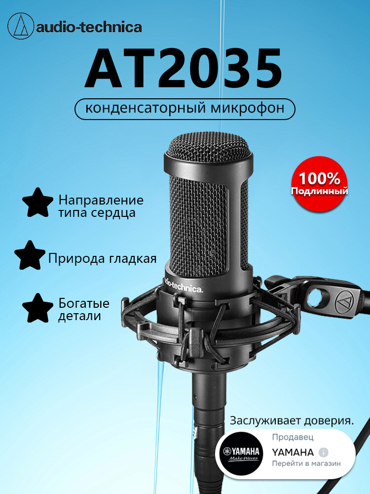 Audio-Technica Микрофон универсальный Audio-Technica AT2035, черный, черный матовый