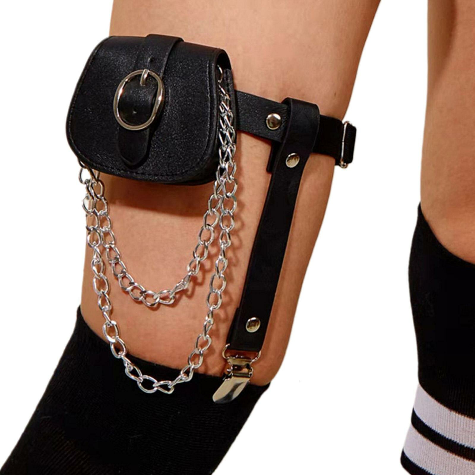 Готический ремень-держатель для чулок из искусственной кожи, Пуговица черная