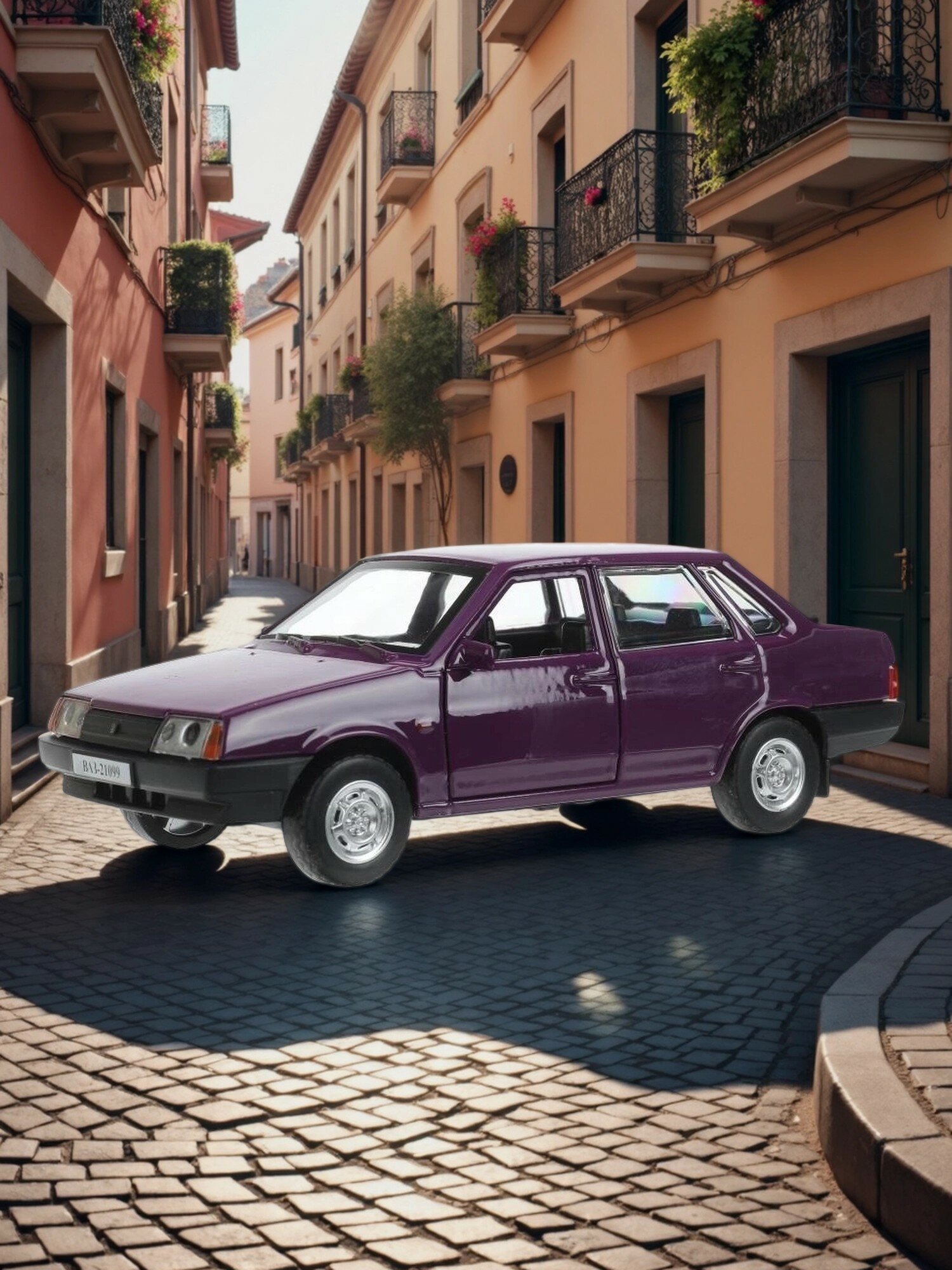 Машинка металлическая инерционная Технопарк ВАЗ-21099 "спутник" 13,1 см, фиолетовая