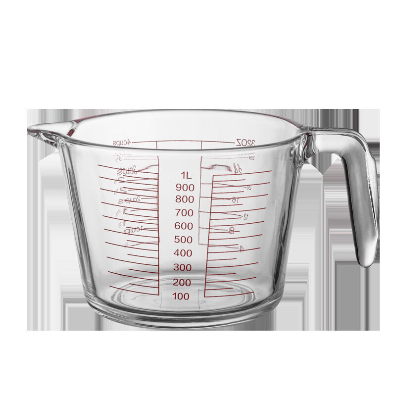 Мерный стакан с ручкой, стеклянный градуированный стакан, домашний, устойчивый к высоким температурам, утолщенный, кухонный, для молока, яиц, взбивания, выпечки, большой емкости