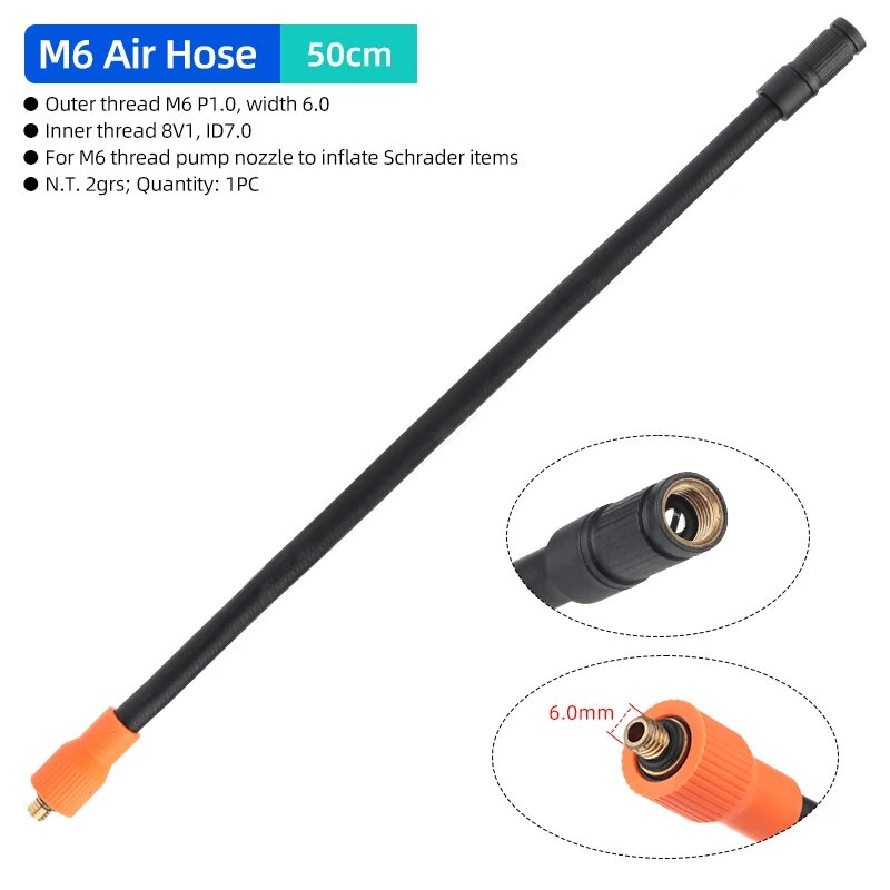 DEEMOUNT Удлинитель шланга для насоса велосипедного колеса 20/30/50 см Hose M6 Head 50CM 1p