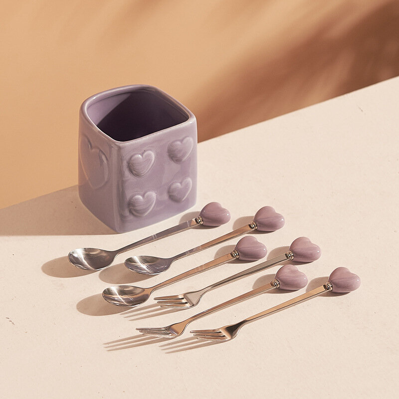 Набор керамических вилок для фруктов в форме сердца, изысканный для послеобеденного чая, отеля, ресторана, высокая эстетика, декоративная банка для хранения фруктов