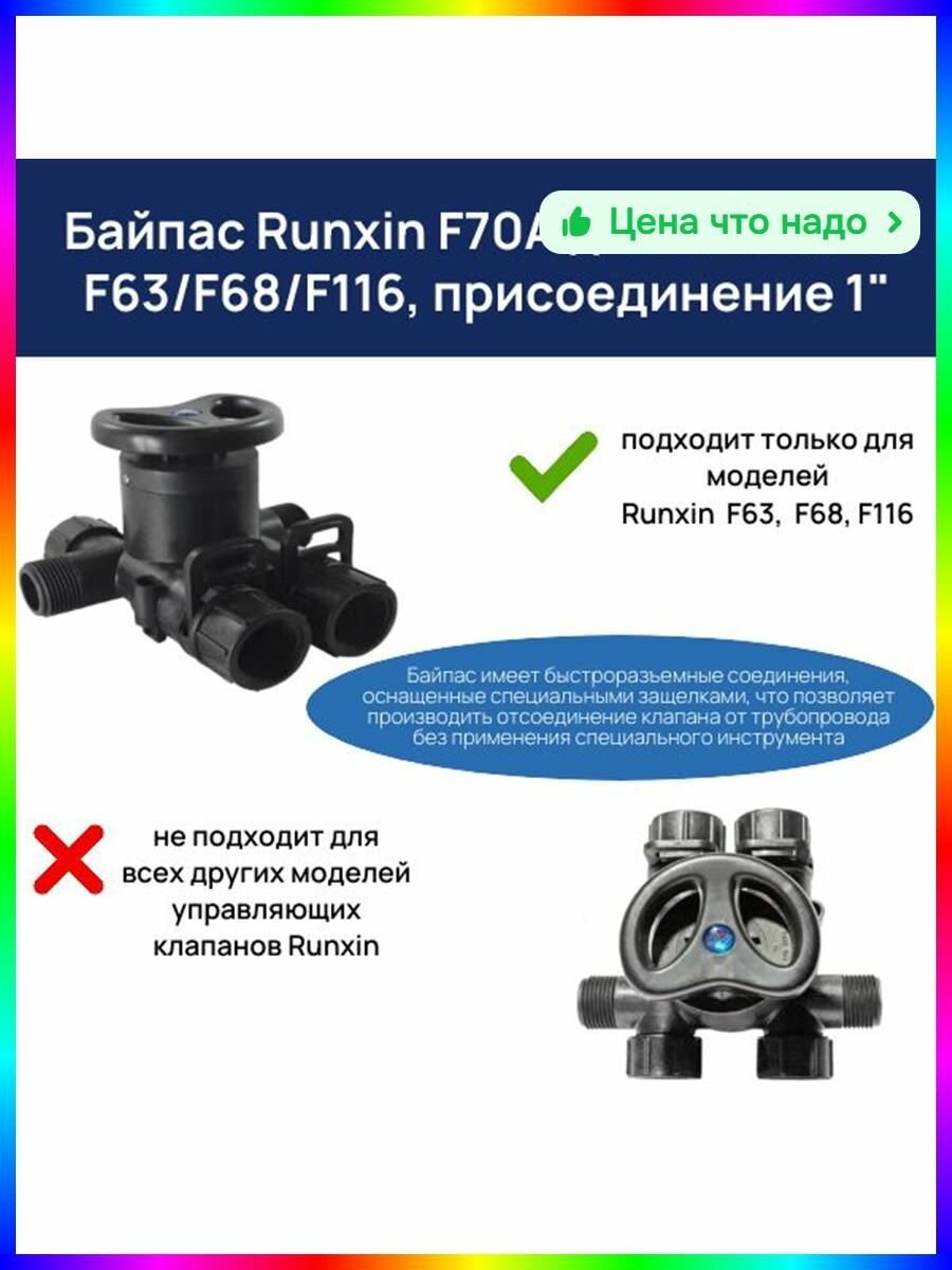 Байпасный клапан Runxin для фильтров воды 1" с регулировкой жесткости