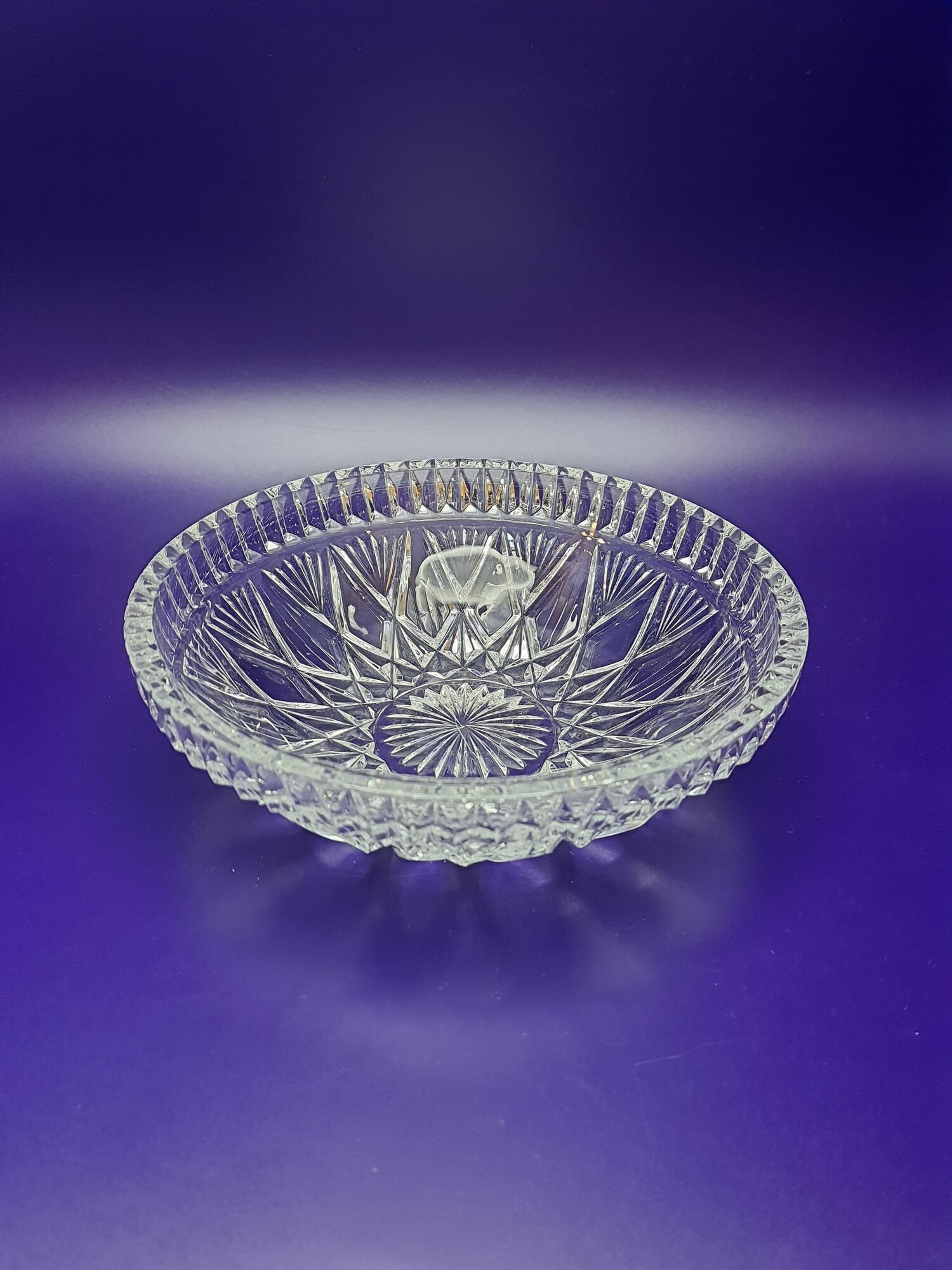 Винтажная хрустальная ваза конфетница, фруктовница, рельефный узор,18 см, СССР, 70-80е