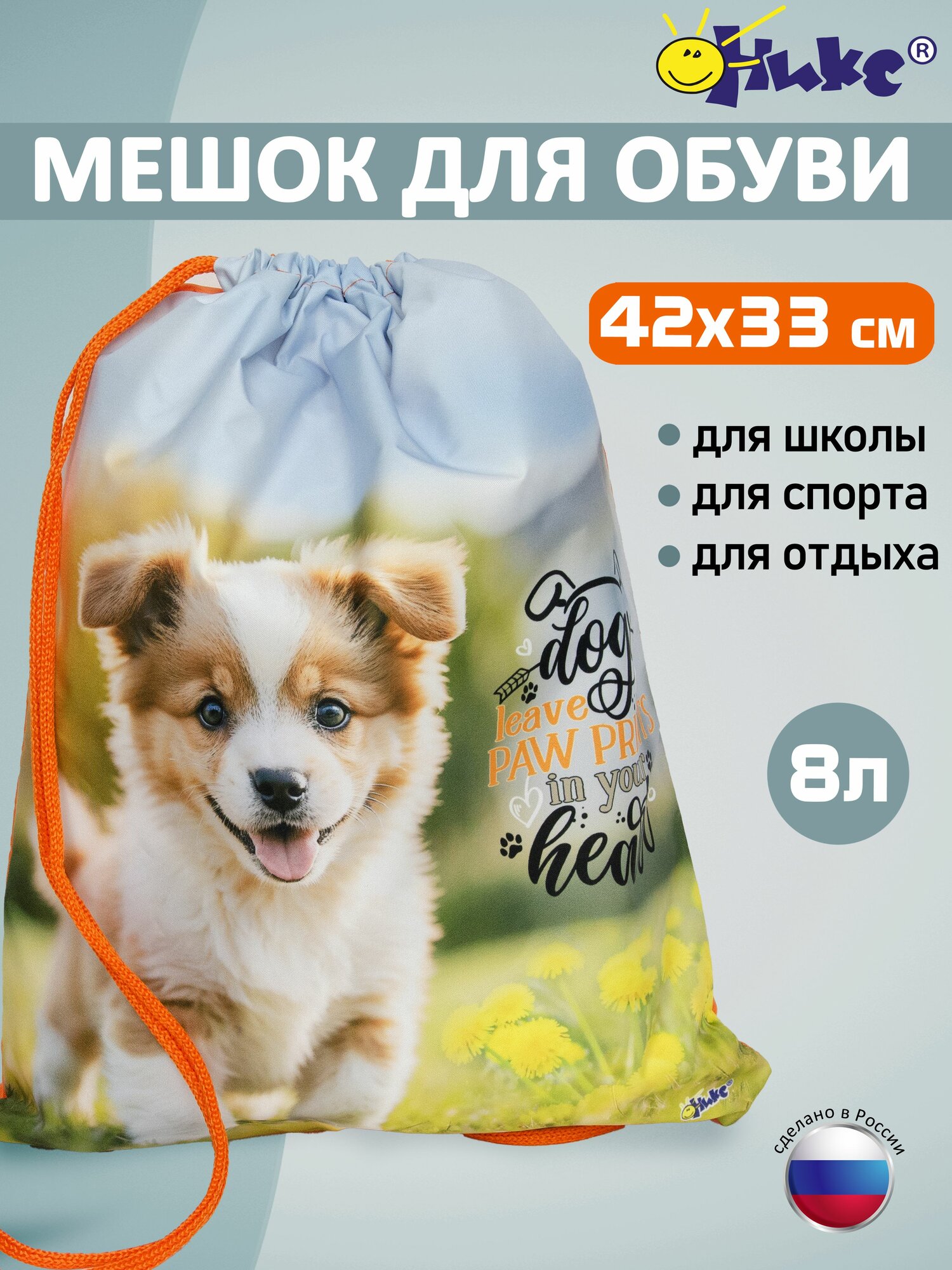 Мешок для сменной обуви и одежды оникс Забавный щенок, для девочек