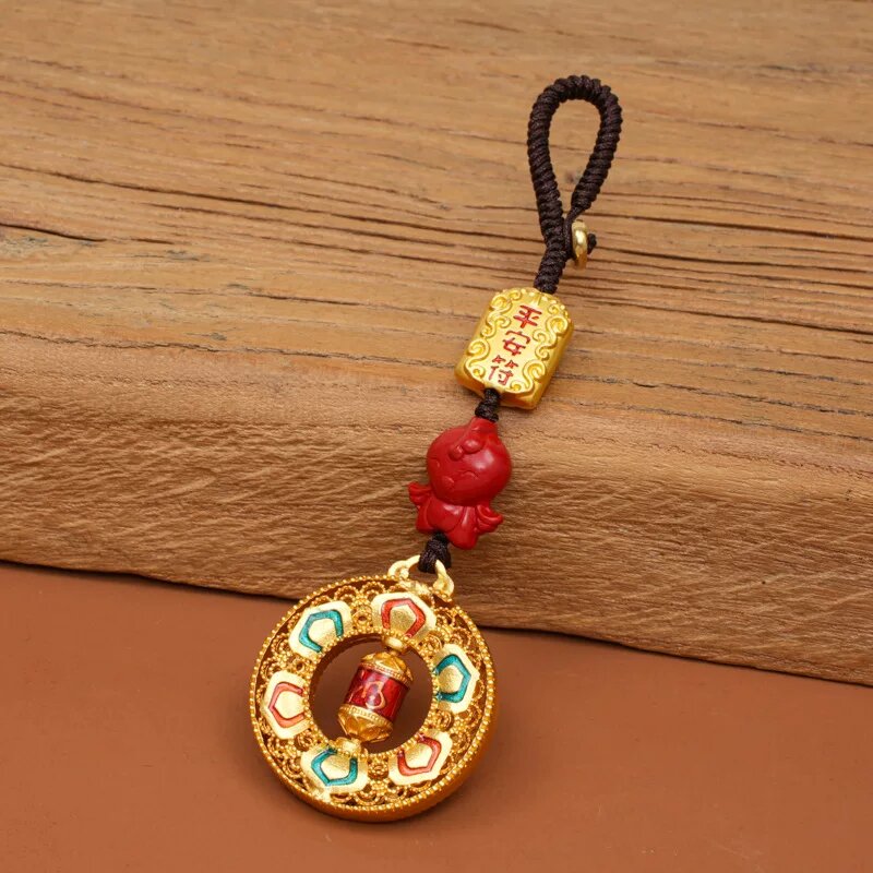Позолоченный медный брелок для ключей с подвеской-талисманом из киновари в виде знака зодиака, эмалированный