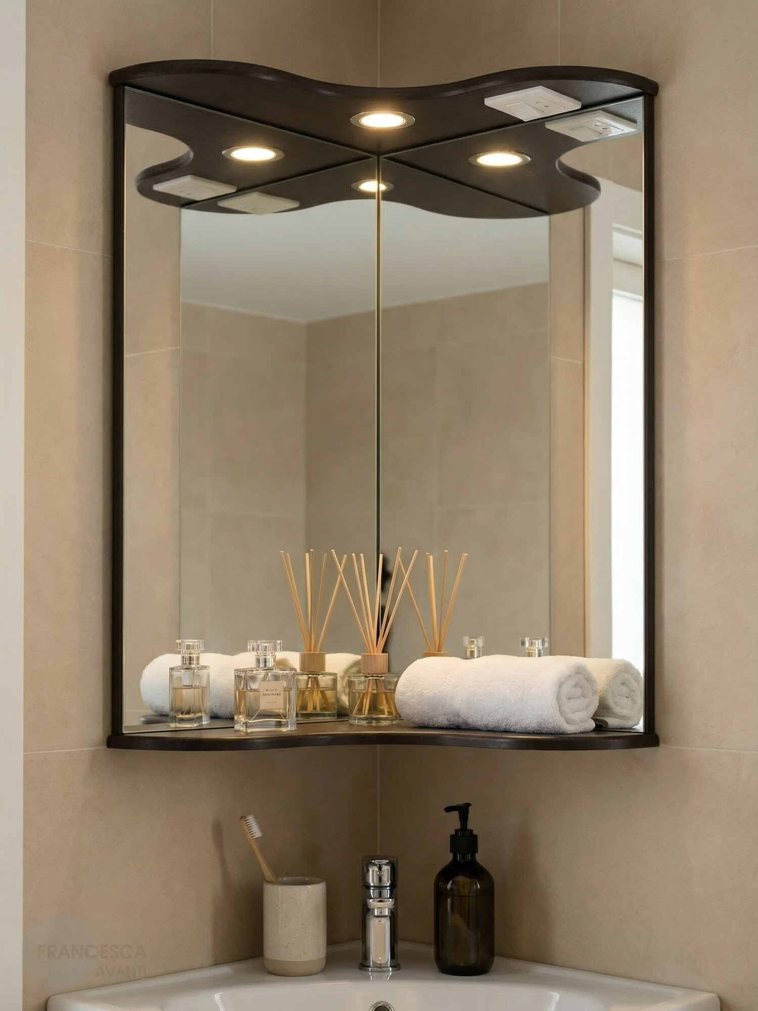 Зеркало в ванную Francesca Avanti Империя 65 угловое, венге, с подсветкой