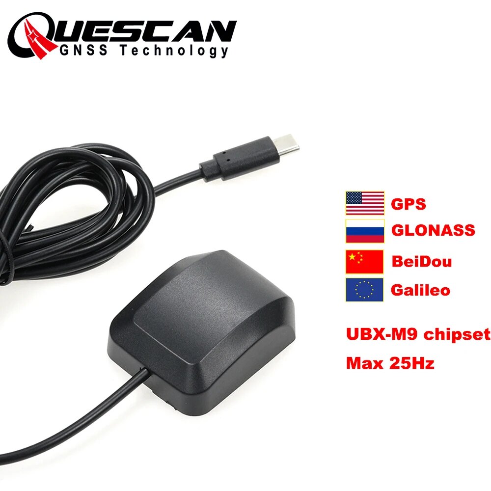 QUESCAN Android USB Type C GPS GNSS Приемник USB-C M9 M9N GPS Galileo ГЛОНАСС BeiDou QZSS 1-25 Гц Протокол NMEA RTCM, UBX-M9140-KB