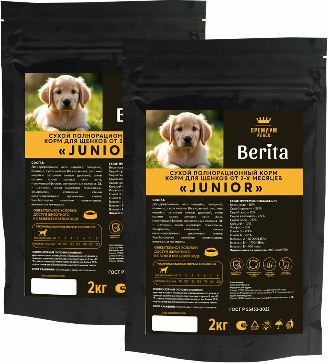 BERITA JUNIOR для щенков всех пород 2 + 2 кг
