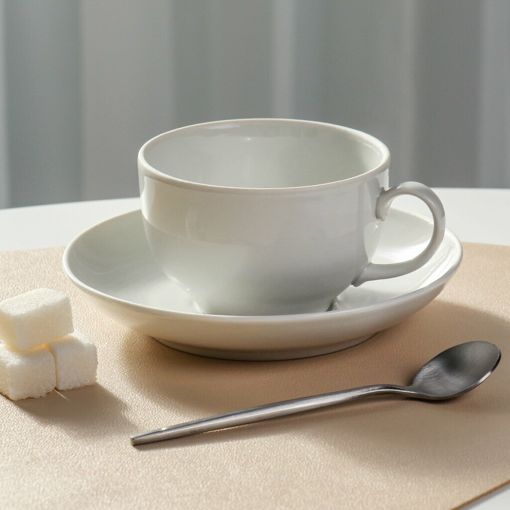 Чайная пара Daniks Янтарь, белый фарфор, 210 мл, чашка с блюдцем на 1 персону, классический стиль, 2 предмета.