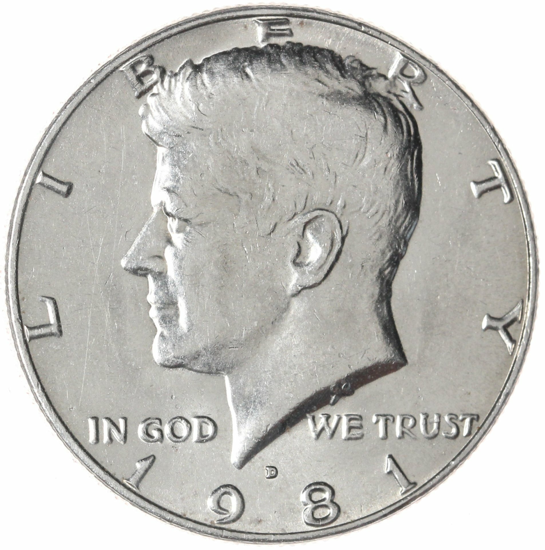 США 50 центов 1/2 доллара, half dollar 1981 D Kennedy Half Dollar Кеннеди знак монетного двора "D" - Денвер, Медь, в сохранности AU