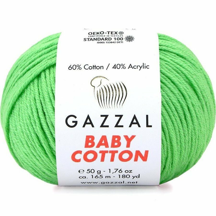 Пряжа Gazzal BABY COTTON 3466 салатовый (5 мотков)