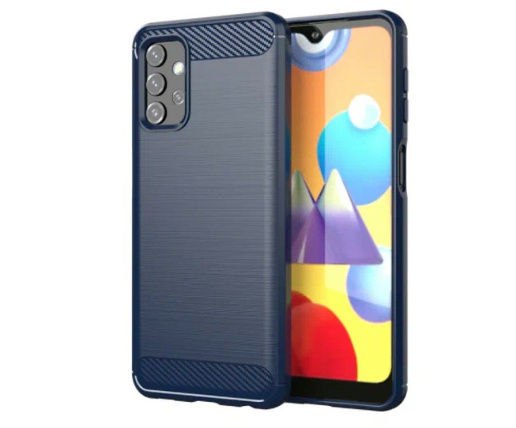 Чехол-панель-бампер MyPads Sotto il Carbonio для Samsung Galaxy A32 5G из силикона с отделкой под карбон синий