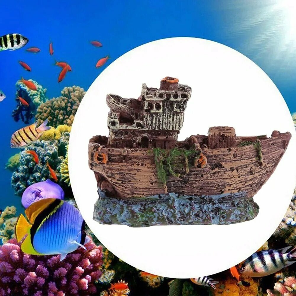 Декор для аквариума "Пиратский корабль" из смолы, пещера для рыб, 1 шт