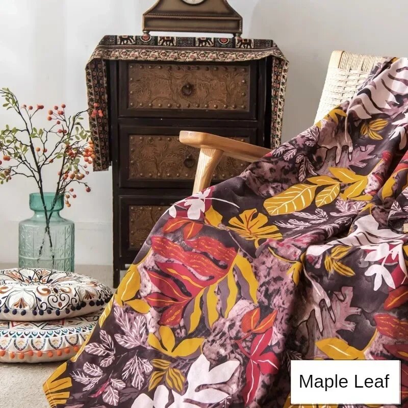 Богемская хлопчатобумажная льняная ткань с этническим принтом 1,5 м Maple leaf