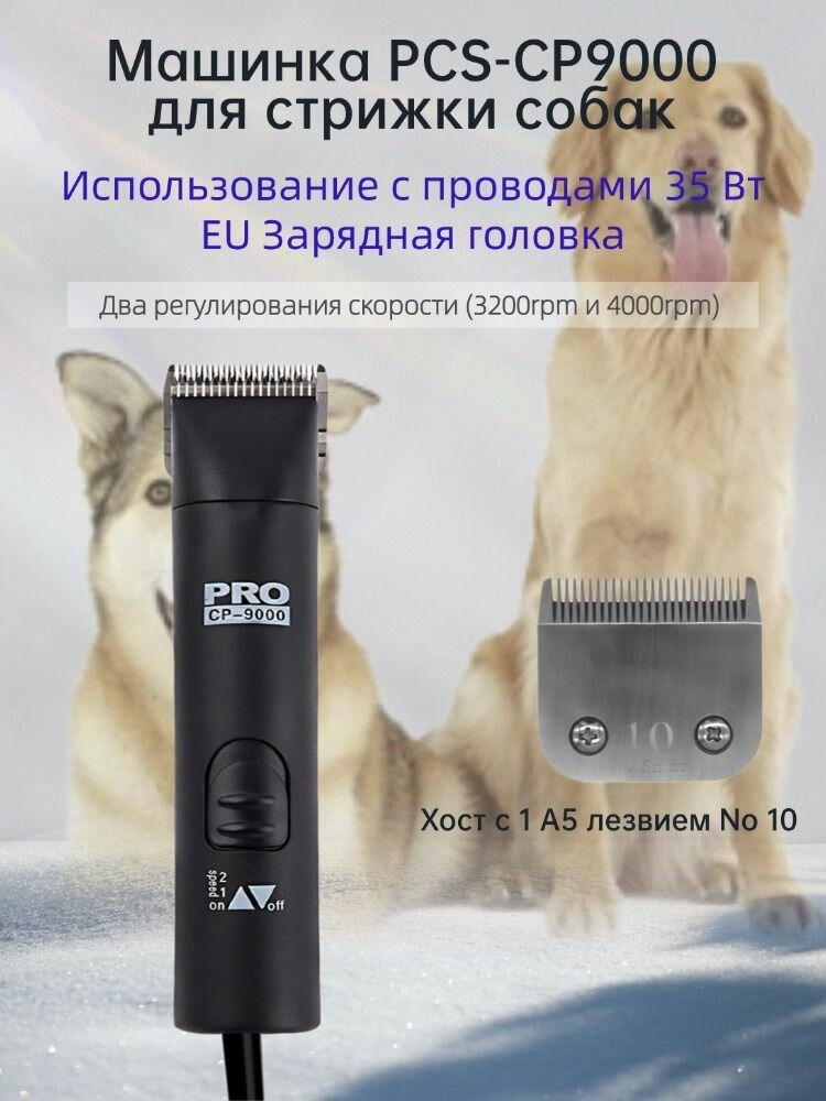 Машинка PCS-CP9000 для стрижки собак, Кот с 1 лезвием A5 Нож Ultrreoce Два #10, 35 Вт, 4000 об/мин, Чёрный