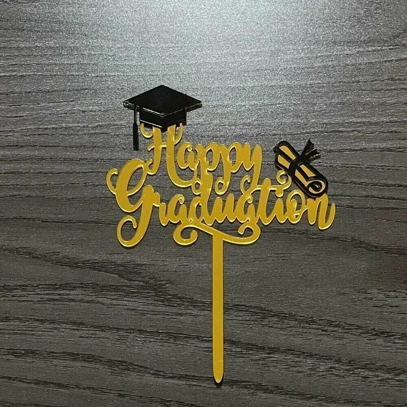 Золотой акриловый топпер для торта "Happy Graduation"
