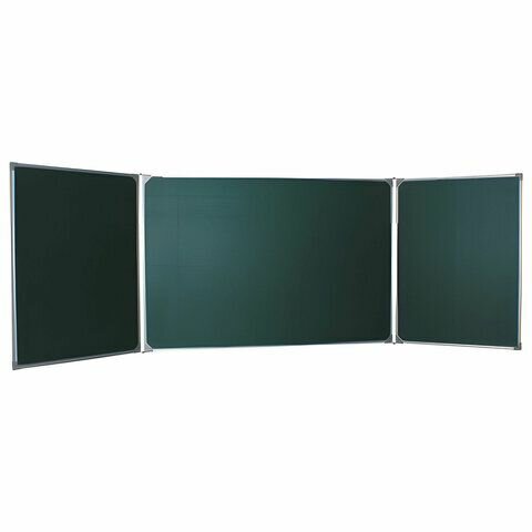 Доска для мела магнитная 3-х элементная, 100х170/340 см, 5 рабочих поверхностей, зеленая, BS, ТЭ-340М