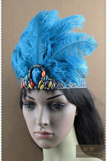 Головной убор в стиле самбы с перьями, аксессуар для волос, корона с ринстонами, аксессуар для волос на подиуме, эластичная корона с кисточками