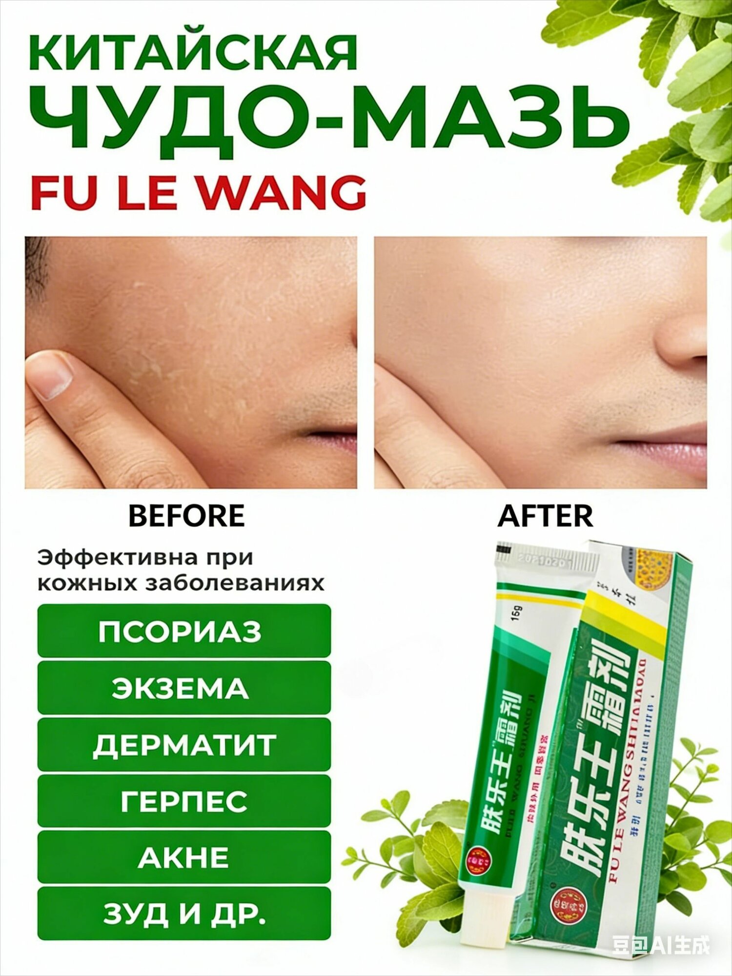 15 г Натуральный крем для ухода за кожей при экземе , Снимает кожный зуд, раздражение и шелушение