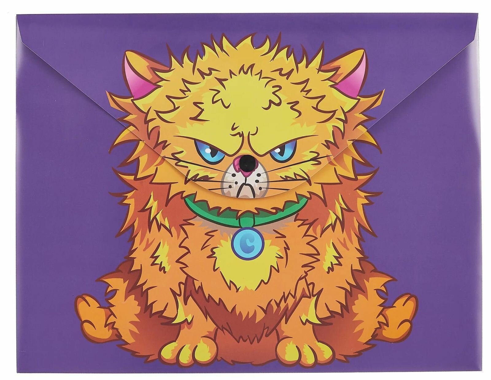 Папка-конверт Centrum с кнопкой, формат А4, 180 мкм, "Сердитый кот" 75700