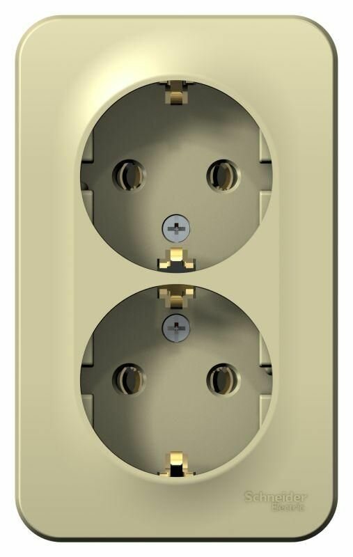 Розетка Systeme Electric "Blanca", 2 места, 16 А, IP20, 250 В, с заземлением, без защитных шторок, с изолированной пластиной, бежевая
