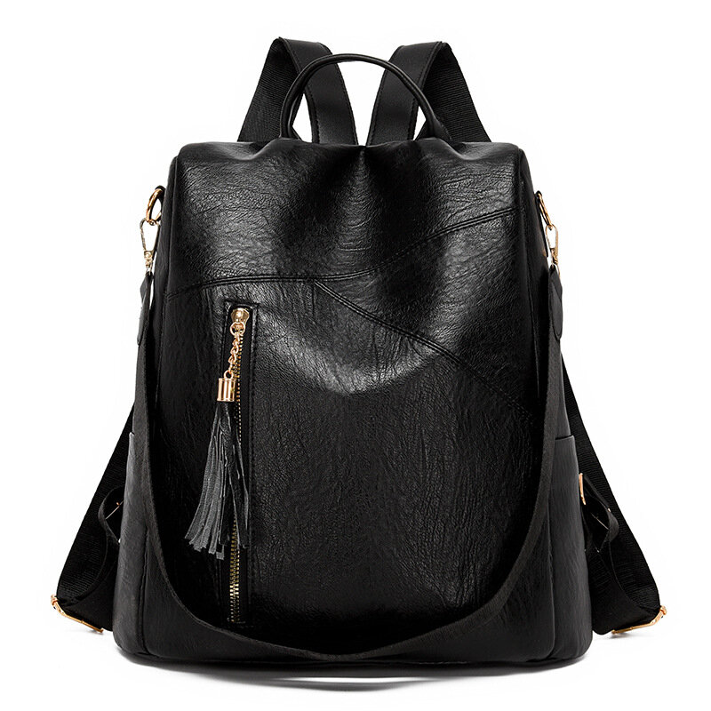 Trendy Contrast Color PU Leather Casual Women's Backpack Large Capacity Single Shoulder Dual-Purpose Fashion Outing Backpack
