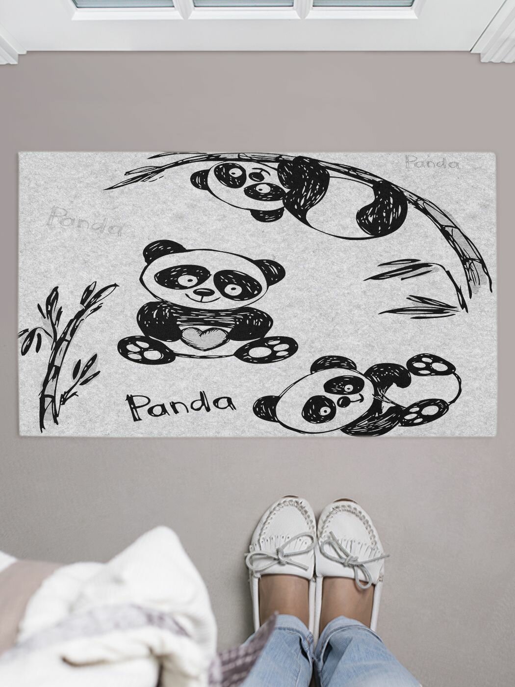 Коврик придверный в прихожую с принтом "Любвеобильная панда" 45x75 см , JoyArty
