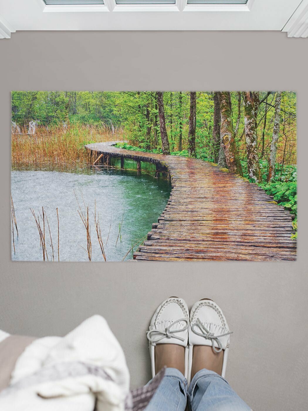 Коврик придверный в прихожую с принтом "Речной переход" 45 на 75 см , JoyArty