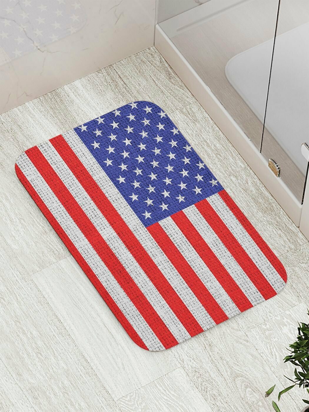 Коврик для ванной комнаты, туалета "Вышитый американский флаг" противоскользящий, 52х77 см, JoyArty