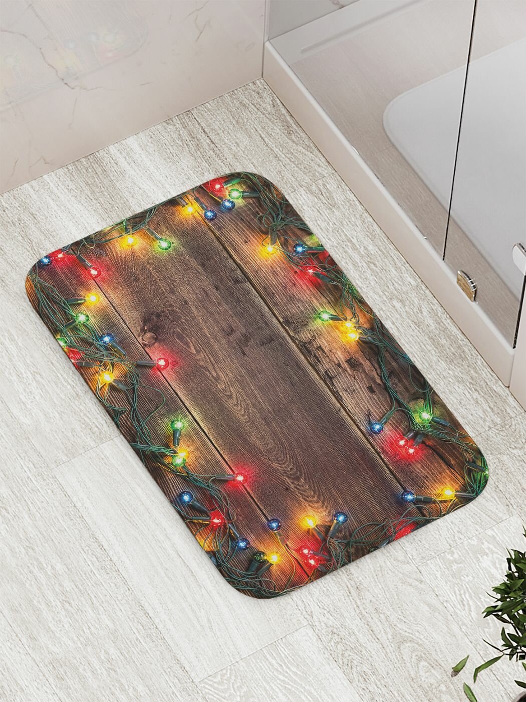Коврик для ванной комнаты, туалета "Новогодние огни" противоскользящий, 52х77 см, JoyArty, серия Новый год