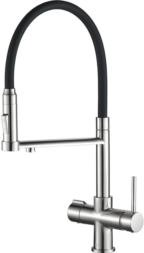 Смеситель для кухни Zorg SH 2003 SATIN с подключением к фильтру, гибким изливом, сатин