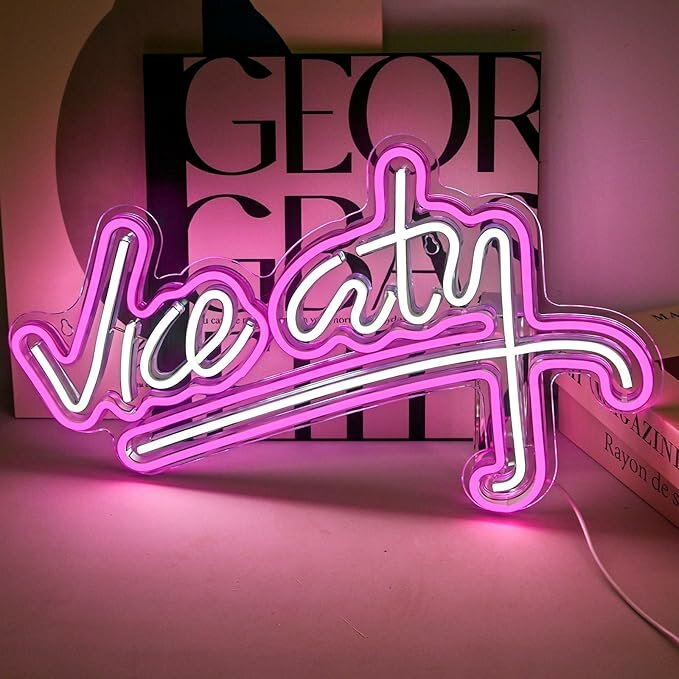 Неоновая вывеска Vice City для декора стен спальни, работающая от USB. Неоновая надпись для игровой комнаты или бара