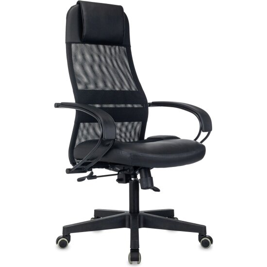 Кресло руководителя Бюрократ CH-NOVA LUX черный сет./ткань/экокожа крестов. пластик