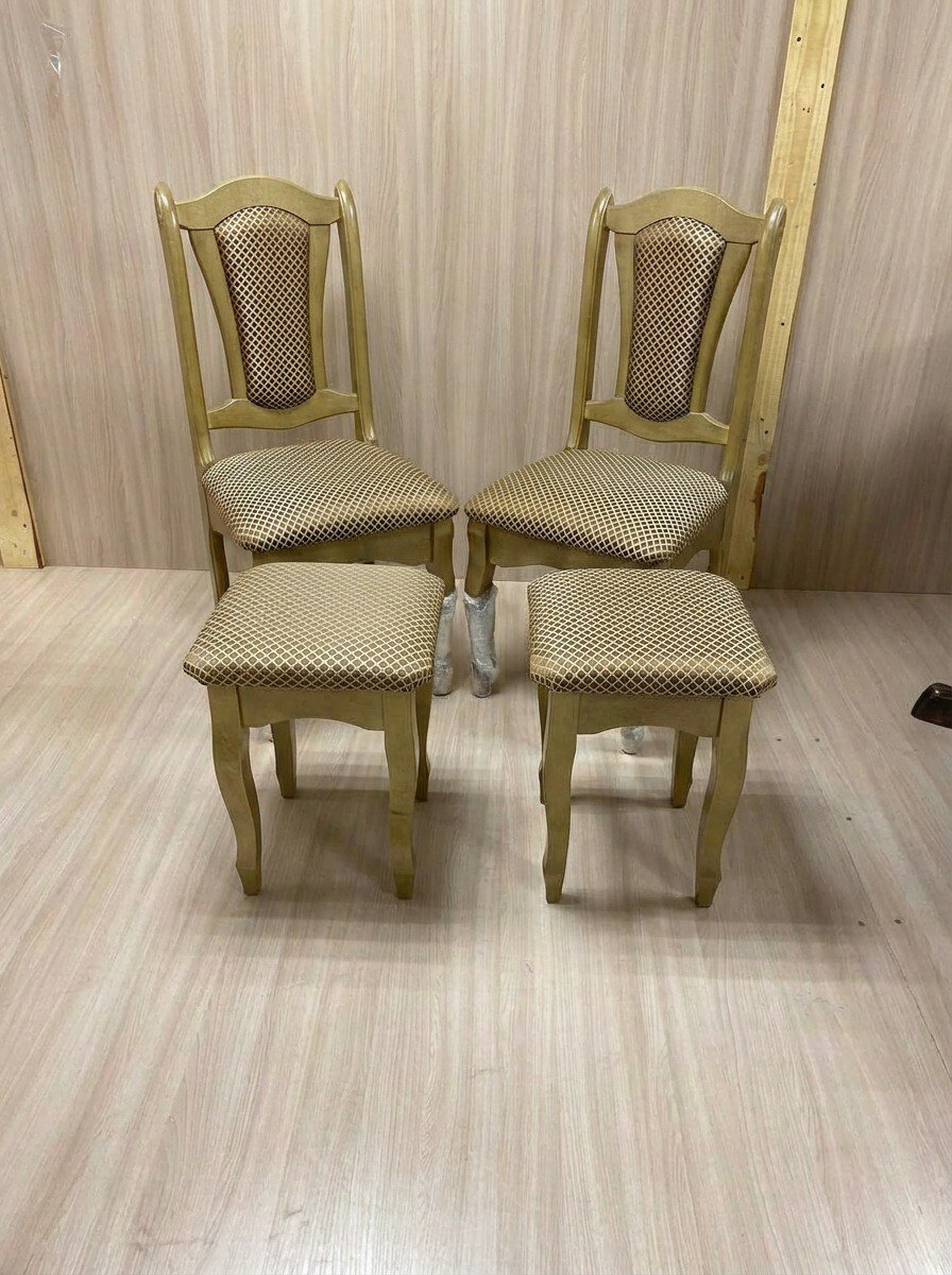 2 Стула и 2 табуретки "Массив березы", обивка жаккард, цвет темный орех, 45х46х97 см