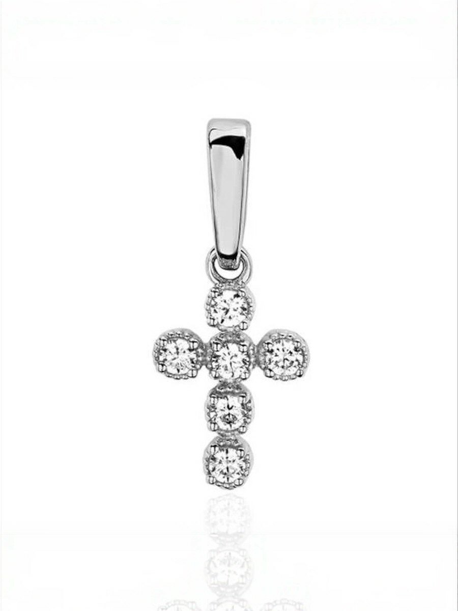 Крестик, белое золото, 585 проба, бриллиант