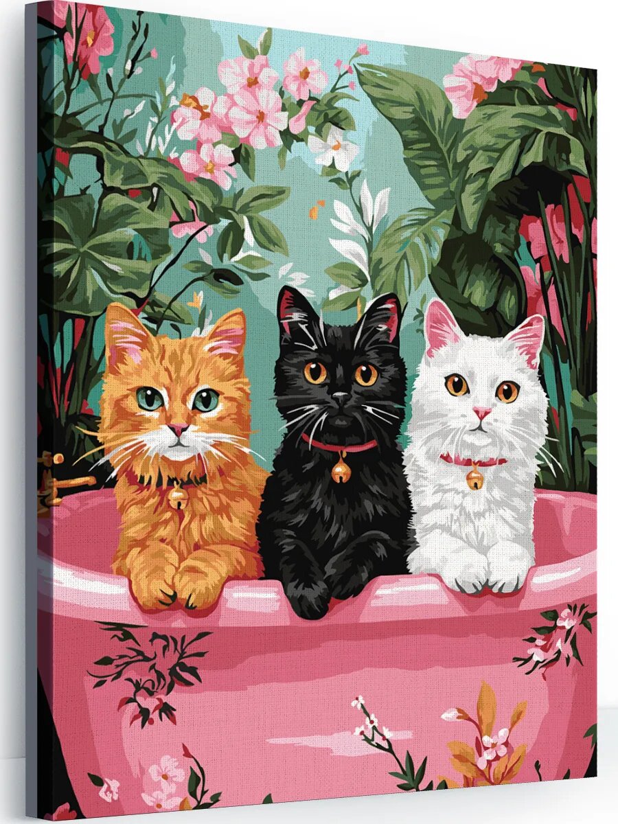 Картина по номерам на холсте с подрамником 40х50 см Три кота