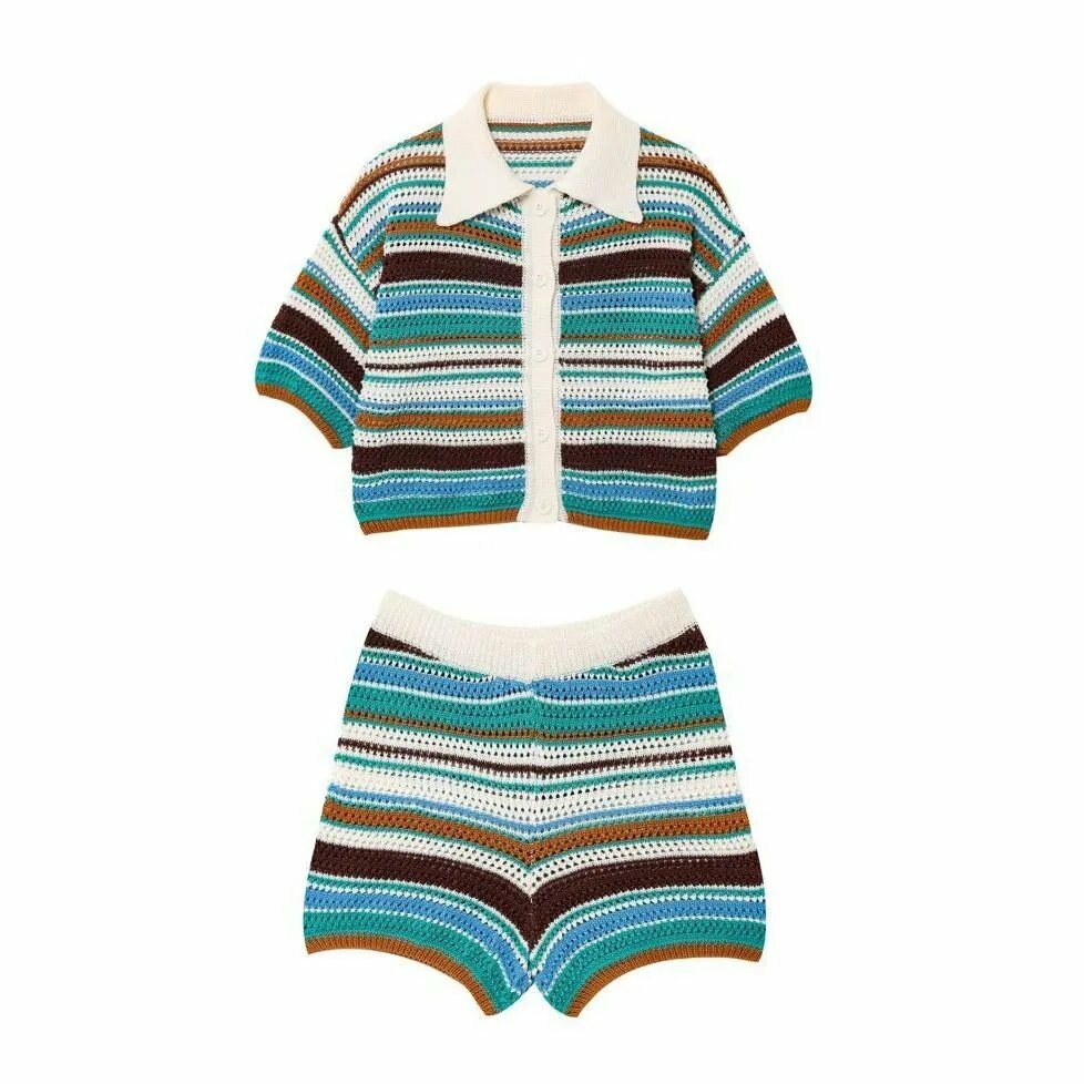 Комплект одежды Zara Летний костюм с шортами и рубашкой; вязаный костюм женский;