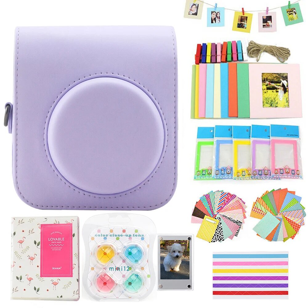 Чехол для Fujifilm Instax Mini 12 из искусственной кожи + набор аксессуаров Lilac Purple