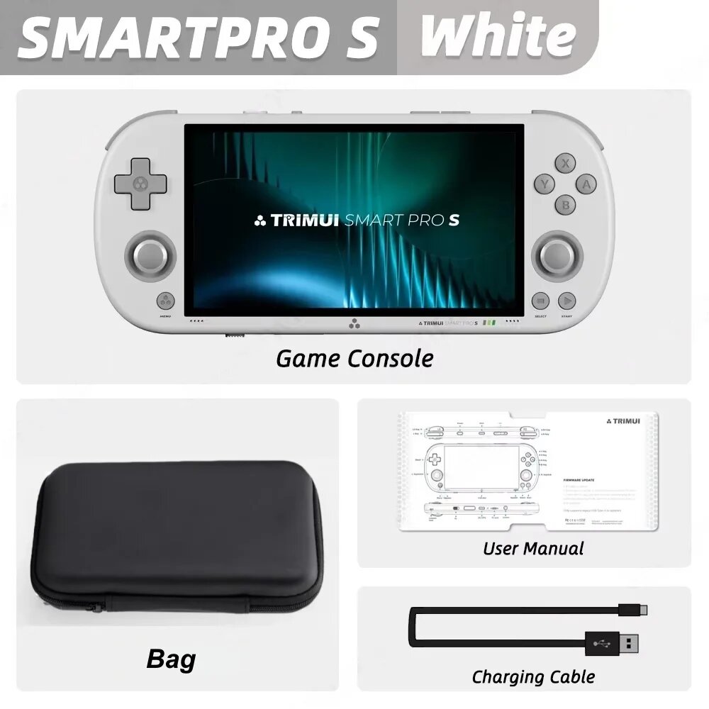 TRIMUI Smart Pro S портативная игровая консоль Белый, 64G(10K Games), White With Bag
