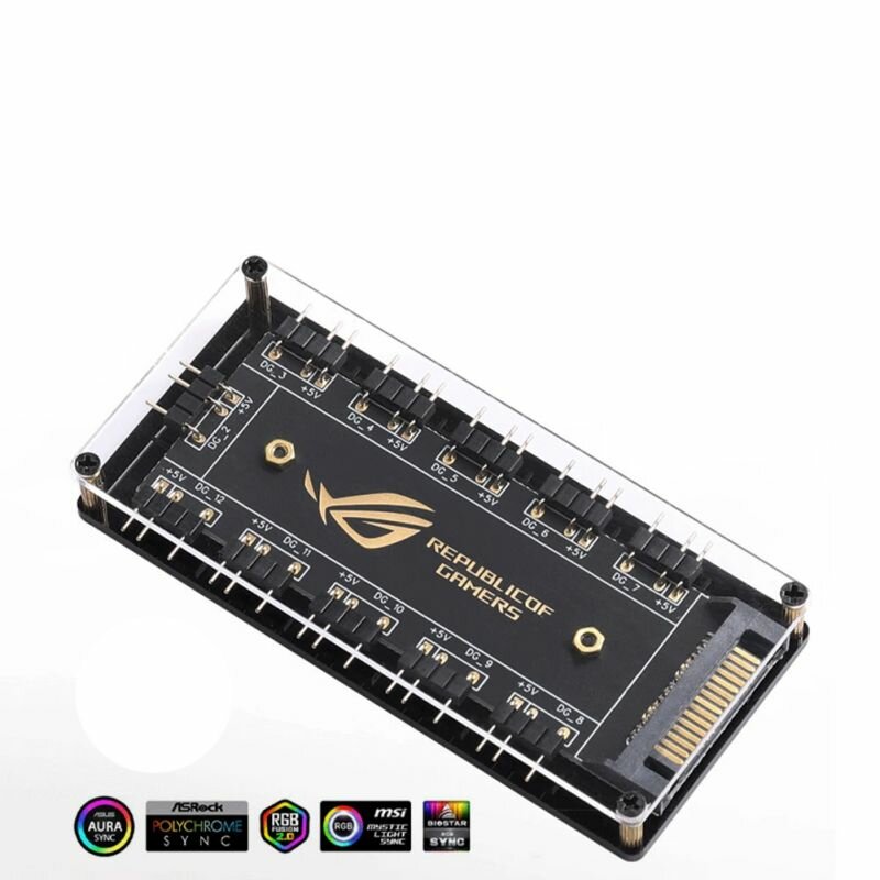 10-портовый RGB-вентиляторный концентратор для ПК, настольный компьютер ASUS AURA SYNC 5 В 3-контактный ARGB-разветвитель, адаптер питания SATA для MSI ASRock