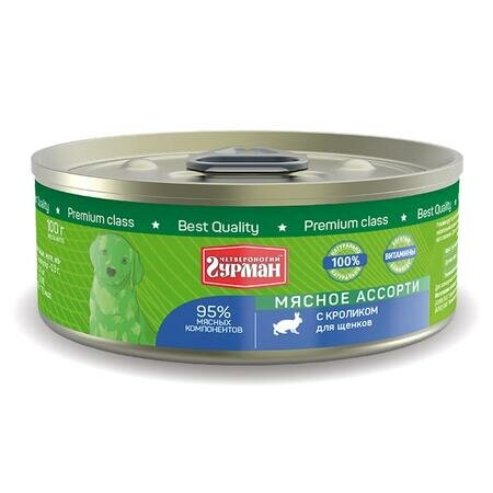Четвероногий гурман 6 шт по 100 г влажный корм для щенков мясное ассорти с кроликом
