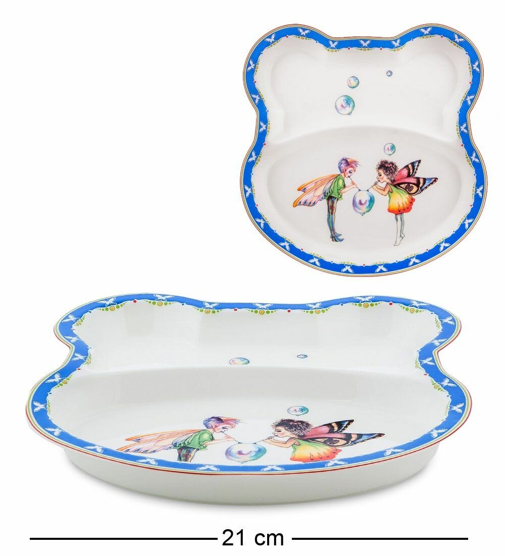 Набор фарфоровой посуды для ребёнка из 2-х предметов: тарелка+кружка 150ml. PAVONE. В подарочной коробке.