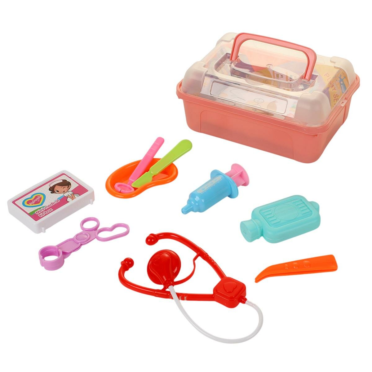 Набор доктора "Doctor Play Sets", пластиковые инструменты, розовый кейс с ручкой, 18.5х13х8см