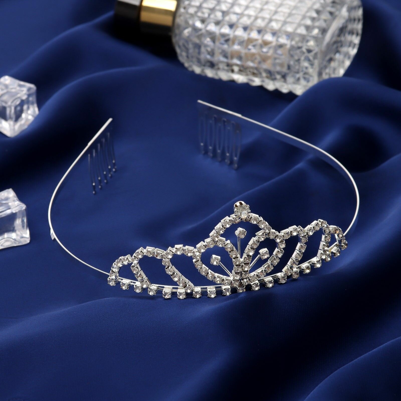 Диадема для волос Вирджиния , узоры, 4 см, серебро