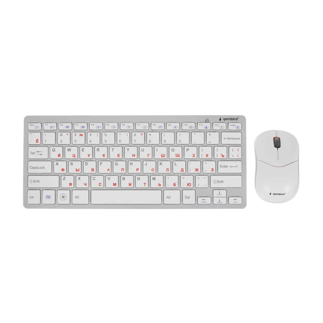 Комплект беспроводной ножничная клавиатура + оптическая мышь Gembird KBS-7001 USB, 1000 dpi, 3 кнопки, белый