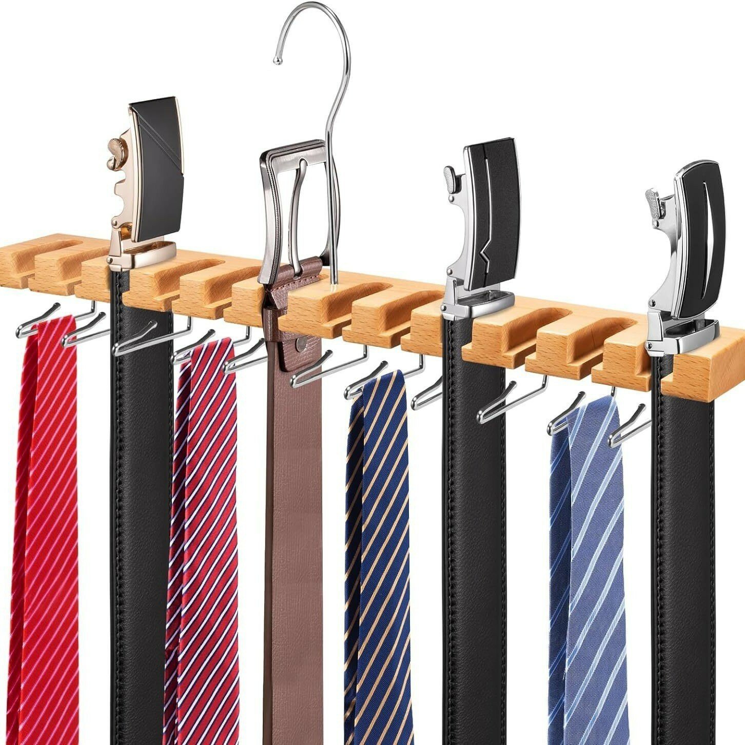 Органайзер для хранения ремней из массива дерева, деревянная вешалка для галстуков, многофункциональная деревянная вешалка для одежды с крючками для домашнего использования, демонстрационная стойка.